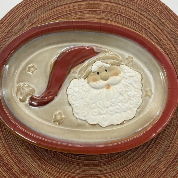 tii | Holiday | Pottery Glazed Santa Claus Platter Farmhouse Country ...